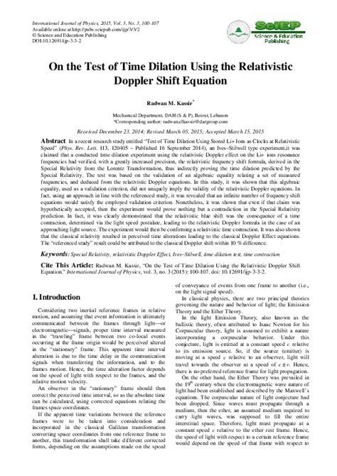 Pdf On The Test Of Time Dilation Using The Relativistic Doppler Shift Equation