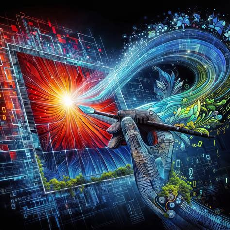 Abstract Technology Background With Robot Arm Digital Illustration 3d