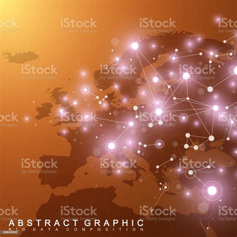 유럽 지도와 기하학적 그래픽 배경 통신 합니다 큰 화합물과 복잡 한 데이터입니다 관점 배경 막입니다 최소한의 배열입니다 디지털