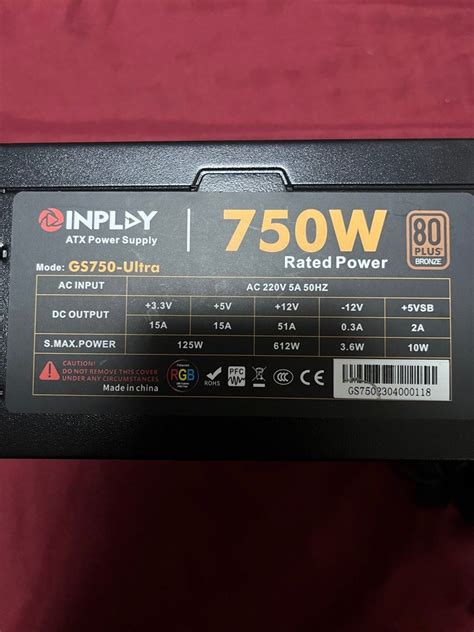 Inplay 750w PSU 80 Plus Bronze Computers Tech Parts Accessories