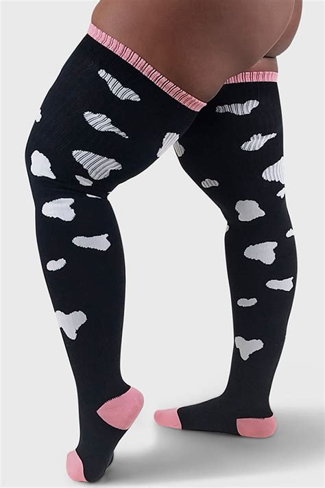 Cow Print Black Wwhite Thigh High Socks Thunda Thighs Thunda Tubbies