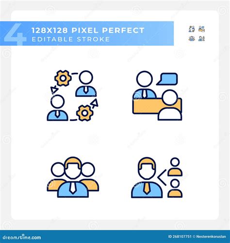 Teamwork Pixel Perfect RGB Color Icons Set Stock Vector Illustration Of Cartoon Cooperation