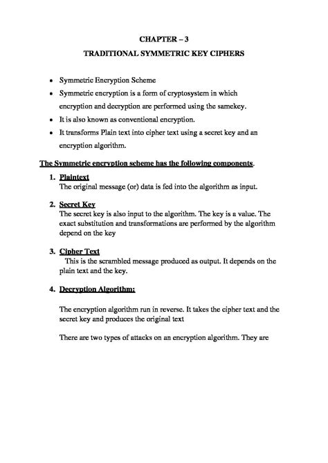 Traditional Symmetric Key Ciphers Typed Notes PDF Algorithm Typed Notes Encryption Algorithms