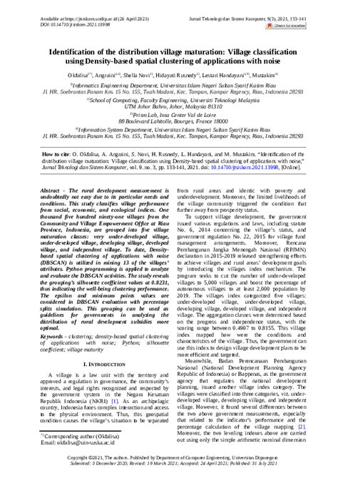 Pdf Identification Of The Distribution Village Maturation Village
