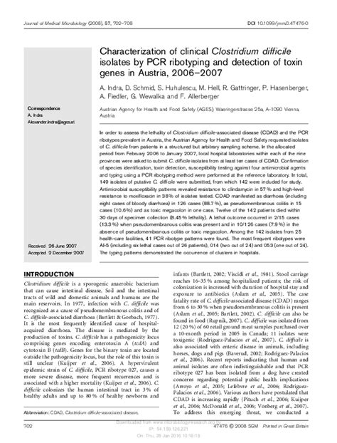 Pdf Characterization Of Clinical Clostridium Difficile Isolates By