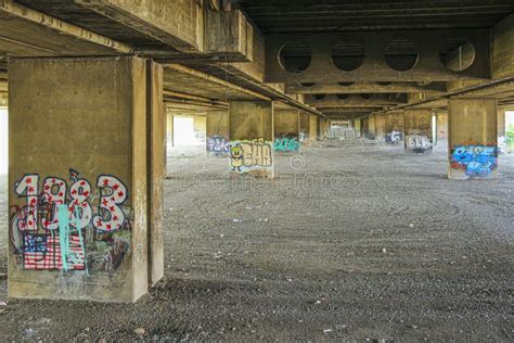 The Empty Space Between The Pillars Under The Train Station Editorial