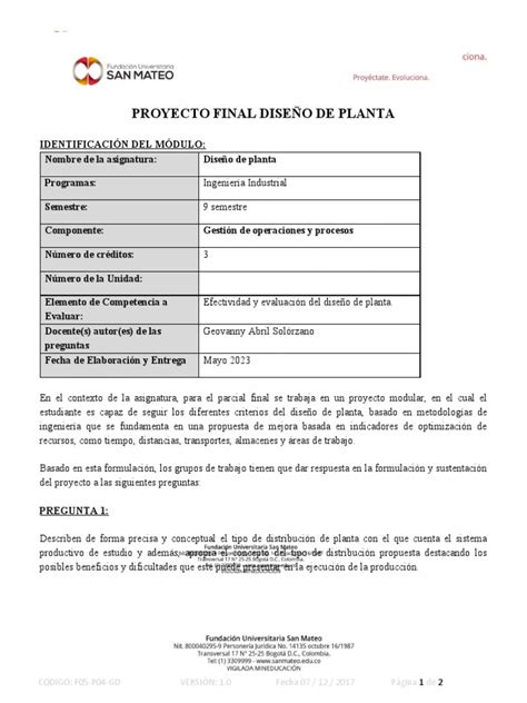 proyecto final diseño de planta sábados descargar gratis pdf