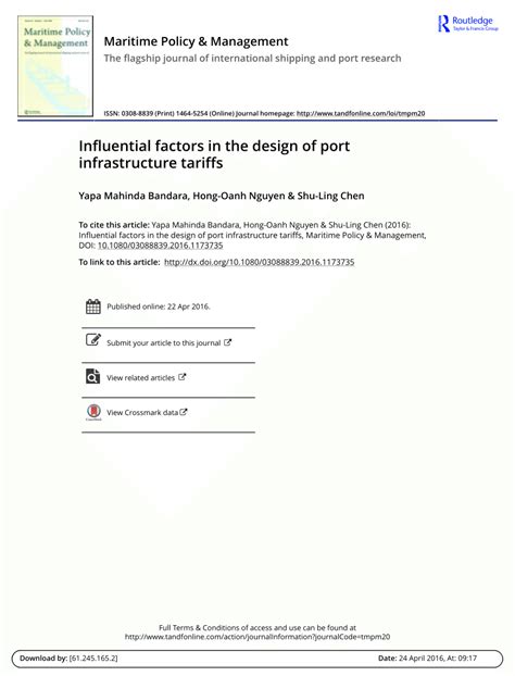 Pdf Port Infrastructure Pricing Findings From A Survey Of