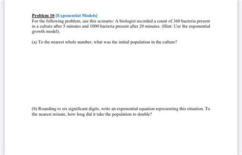 Solved Problem Exponential Models For The Following Chegg
