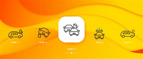 도로 교통 사고 설정 아이콘입니다 과열 화재 충돌 충돌 자동차 운전자 주의 경고 신호 개념입니다 아이콘이있는 인포 그래픽 타임 라인 및 비즈니스를위한 5 단계 벡터 라인