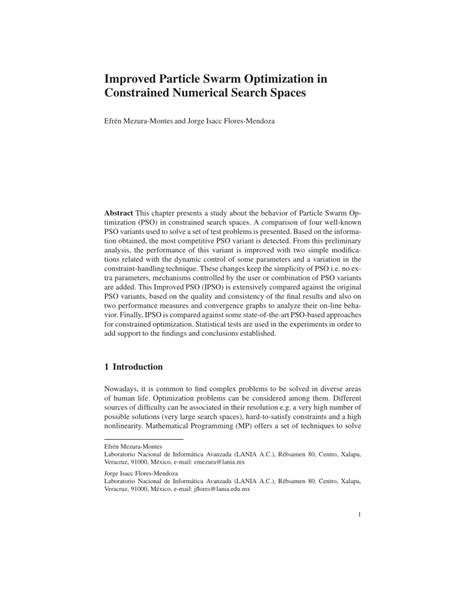 pdf improved particle swarm optimization in constrained numerical