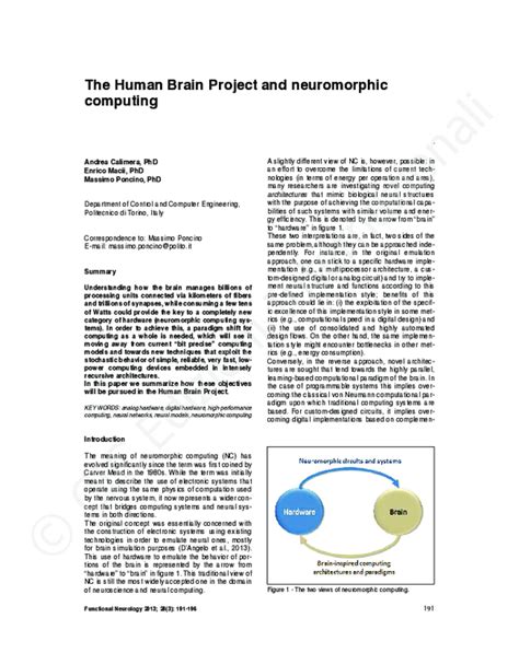 Pdf The Human Brain Project And Neuromorphic Computing