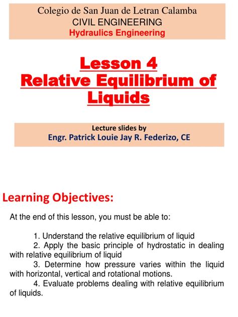 Lesson 4 Relative Equilibrium Of Liquids Pdf Force Rotation Around A Fixed Axis