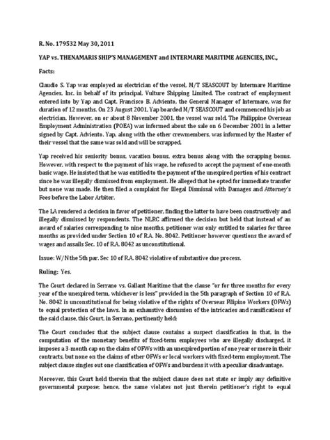 Yap V Thenamaris Pdf Substantive Due Process Employment