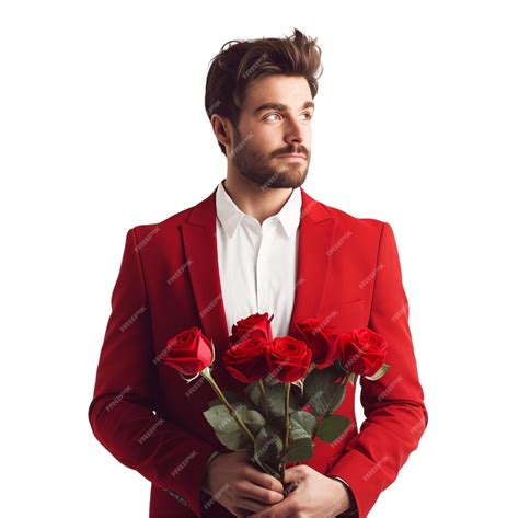 Man In Red Suit Holding Red Rose Premium Ai Generated Image