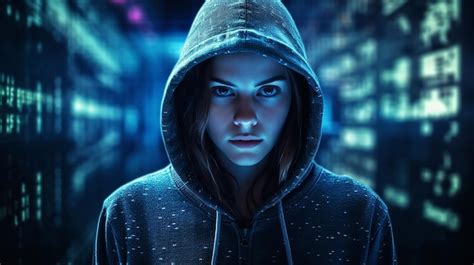 Premium Photo Hooded Teenage Hacker Girl Successfully Attacks Global
