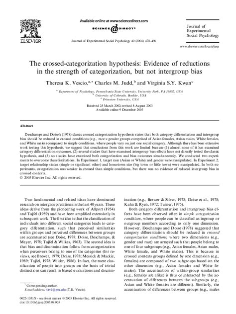 Pdf The Crossed Categorization Hypothesis Evidence Of Reductions In