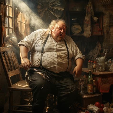 Premium Ai Image A Fat Man With Beer A Fan Blows On Him The House Is