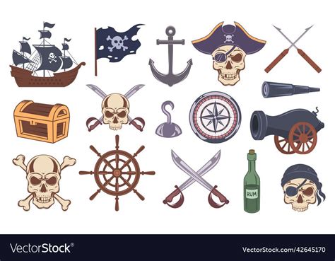 Pirate Emblems Black Symbols Vector Set