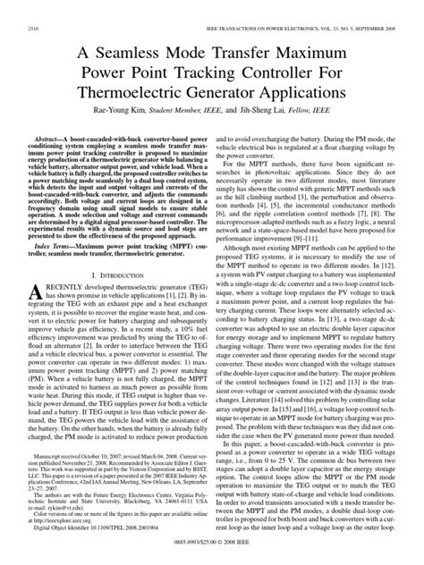A Seamless Mode Transfer Maximum Power Point Tracking Controller For Thermoelectric Generator