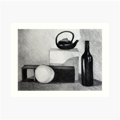 Still Life Drawing Illustration Of Simple Shapes And Bottles Art