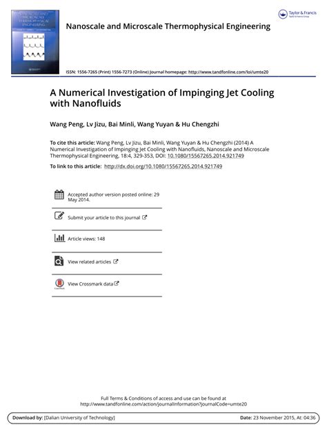 (PDF) A Numerical Investigation of Impinging Jet Cooling with Nanofluids