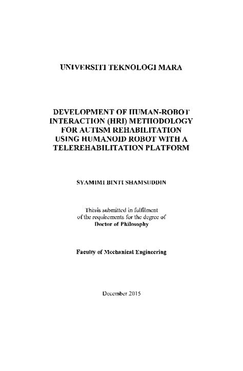 Pdf Development Of Human Robot Interaction Hri Methodology For Autism Rehabilitation Using