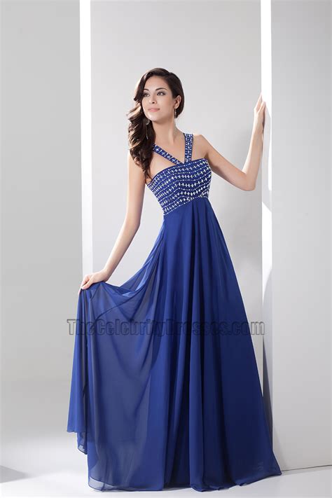 Floor Length Royal Blue Beaded Bridesmaid Prom Dresses