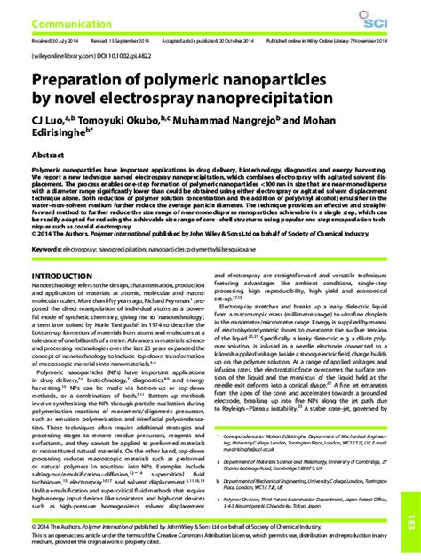 Pdf Preparation Of Polymeric Nanoparticles By Novel Electrospray Nanoprecipitation