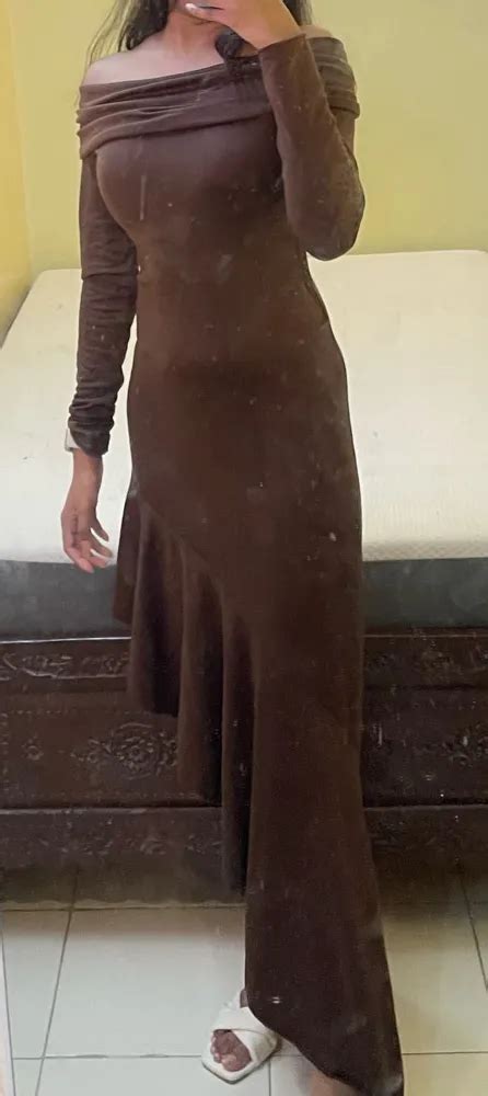 Off Shoulder Long Sleeve Slit Maxi Dress Newme
