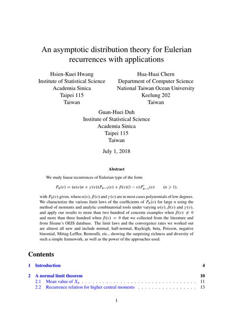 Pdf An Asymptotic Distribution Theory For Eulerian Recurrences With Applications