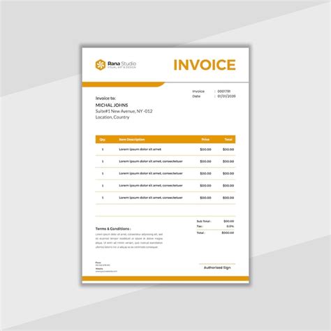 최소한의 전문적인 비즈니스 청구서 디자인 템플릿 프리미엄 벡터