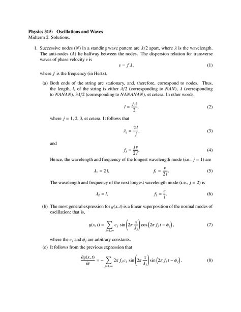 Midterm 2 Solutions Oscillations And Waves Phy 315 Docsity