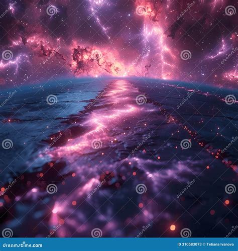 Vr World Exploration Through Purple Grids Stock Illustration