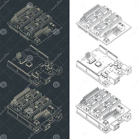 Zeichnungen Von Arduino Uno Und Cnc Vektor Abbildung Illustration Von Lichtpausen Montage