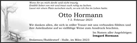 Traueranzeigen Von Otto Hormann Trauer MT De