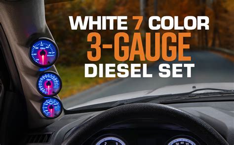 Glowshift Gauges White 7 Color 3 Gauge Diesel Set 60 Psi Boost 2400