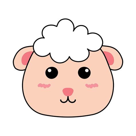 Cute Sheep Head Farm Animal Character With Black Outline In Animated