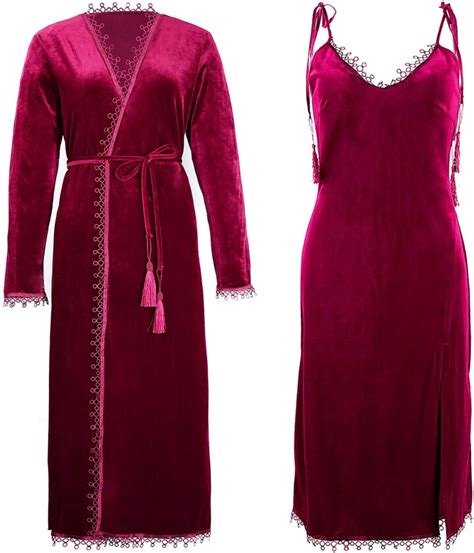 BellisMira Womens Nightwear Crushed Velvet Dressing Gown And Chemise Velour Loungewear Bathrobe