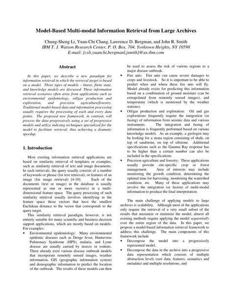 Pdf Model Based Multi Modal Information Retrieval From Large Archives