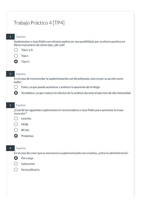 Trabajo Práctico TP deport puntos Suplementar a Juan Pablo con nitratos podría ser una
