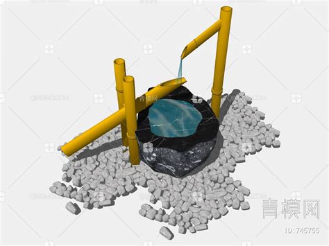 惊鹿水钵流水组合SU模型 中式惊鹿水钵流水组合SU模型下载 ID745755 免费SU模型库 青模SU模型网