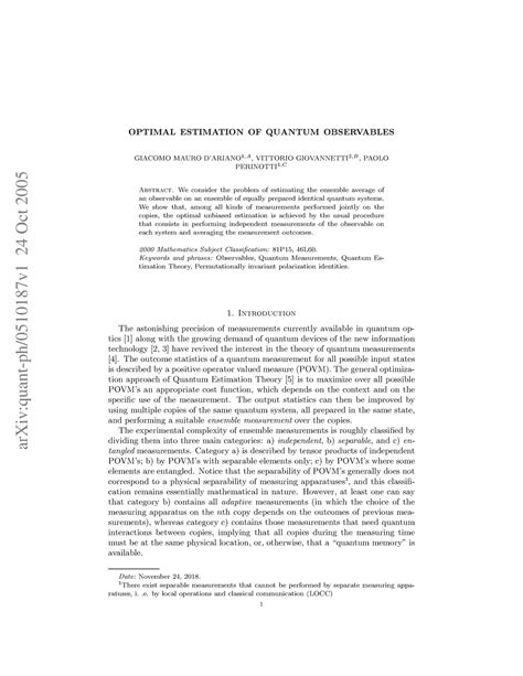0510187 Cours Arxivquant Ph0510187v1 24 Oct 2005 Optimal Estimation Of Quantum Observables