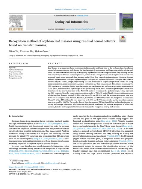 Recognition Method Of Soybean Leaf Diseases Pdf Deep Learning