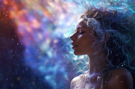 Premium Photo Woman With Closed Eyes And Curly Hair Is Surrounded By