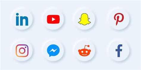 Ui 디자인을 위한 벡터 뉴모픽 스타일 인기 있는 소셜 미디어 로고 버튼 세트 프리미엄 벡터