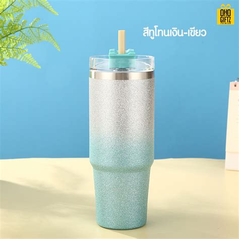 แก้วกากเพชรเก็บความเย็น สกรีนโลโก้ ทำเป็นของพรีเมี่ยมได้