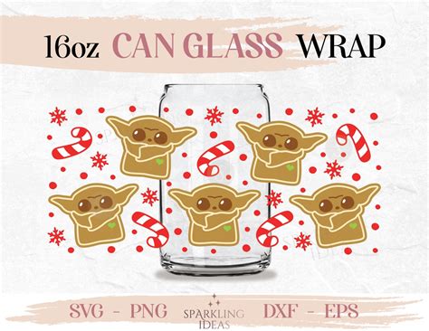 Baby Yoda Libbey Can Glass Wrap SVG 16oz Christmas Cookies Can Glass