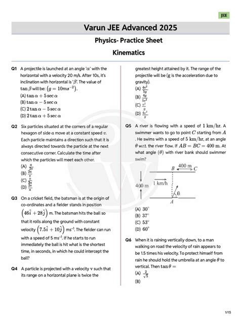 Kinematics Practice Sheet Varun Jee Advanced 2025 Pdf