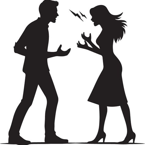 Minimal Angry Husband And Wife Couple Quarreling Black Color Vector